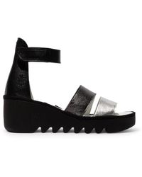 Fly London Bono290Fly Idra Leather Sandals Espadrille Wedges in Black ...