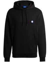 HUGO Cotton-terry Hoodie With Smiley-face Logo Badge in Natural for Men ...