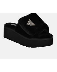 Guess Alista Faux-Fur Platform Slide Sandals in Pink | Lyst