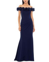 Xscape Floral Off-The-Shoulder Evening Dress in Blue | Lyst