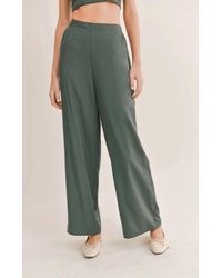 Sadie & Sage Satin Wide Leg Pants in Green | Lyst