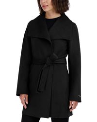 Tahari Ella Wool Blend Open Front Wrap Coat in Blue | Lyst