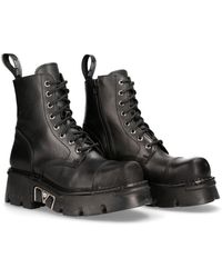 New Rock M-Newmili083-S21 Tower Combat Boots Leather in Black for Men ...