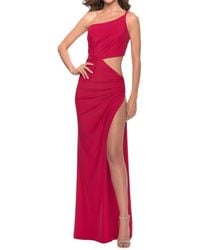 La Femme One Shoulder Side Cut Out Prom Dress in Pink | Lyst