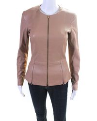 The Row Long Sleeve Front Zip Crew Neck Leather Jacket in Black | Lyst