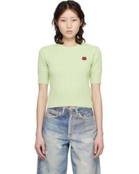 KENZO "boke Flower" Merino Wool Short-sleeve Top in Blue | Lyst UK