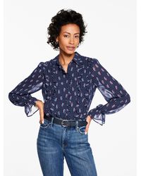 Talbots Prancing Paisley Ruffle Neck Top in Natural | Lyst UK