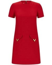 Valentino Vlogo Signature Wool And Silk Dress in Red | Lyst UK