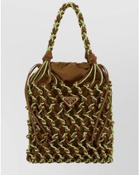 Prada Dual Texture Mesh Shoulder Bag in Brown | Lyst UK