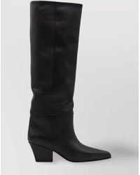 Paris Texas Knee Length Boots Block Heel Square Toe in Black | Lyst UK