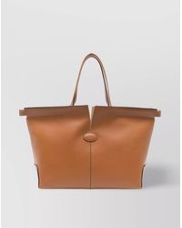 Tod's Small Leather Tote Bag With Top Handles in Brown | Lyst