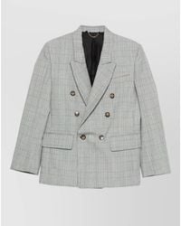 Victoria Beckham Double-Breasted Wool Tailored Jacket in Blue | Lyst UK