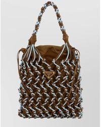 Prada Dual Texture Mesh Shoulder Bag in Brown | Lyst UK