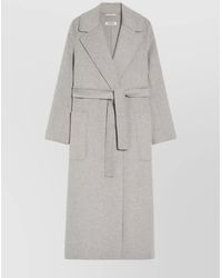 Max Mara Waist Belted Long Length Lapels Pockets in Natural | Lyst