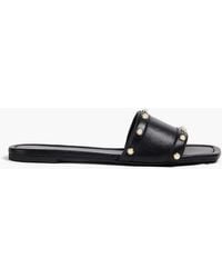 Stuart Weitzman Faux Pearl-Embellished Leather Slides in White | Lyst UK