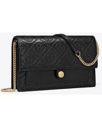 Tory Burch T Monogram Leather Envelope Chain Wallet in Black | Lyst UK