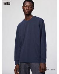 Uniqlo Airism Cotton Crew Neck T-Shirt (Long Sleeve) in Blue for Men ...