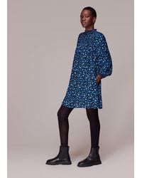 Whistles Blurred Floral Crepe Dress | Lyst UK