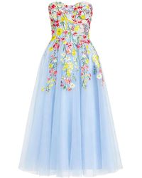 Mac Duggal Embroidered Floral Mesh A-Line Midi Dress in Natural | Lyst