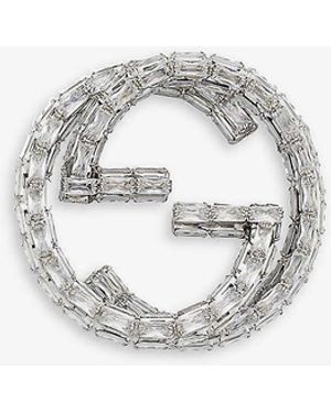 Gucci Crystal embellished Palladium toned Brooch in White Lyst