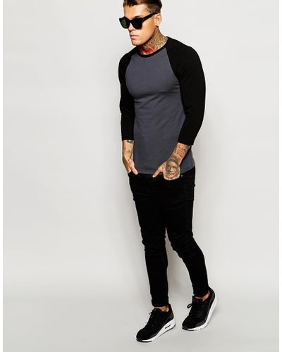 Asos Extreme Muscle Fit 3 4 Sleeve T Shirt With Contrast Raglan Sleeves