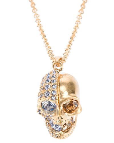 Alexander McQueen Crystal Embellished Skull Necklace in Metallic | Lyst Alexander McQueen Crystal Embellished Skull Necklace in Metallic | Lyst