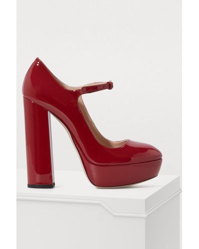 Miu Miu Leather Mary Jane Pumps in Red - Lyst