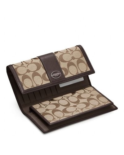 COACH Legacy Signature Checkbook Wallet in Silver/Khaki/Mahogany (Brown ...