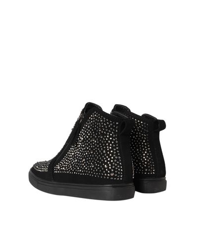 AKIRA Zip Your Lip High Top Rhinestone Sneakers in Black - Lyst