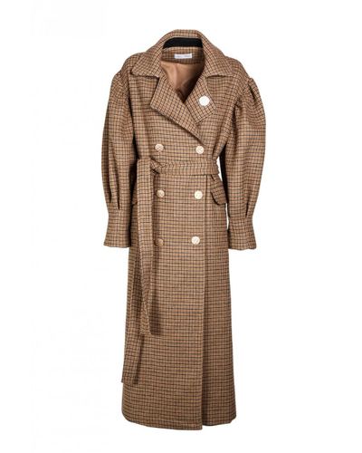 WEILI ZHENG Wool Checked Coat In Brown - Lyst