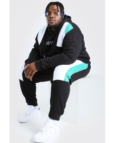 Boohooman Plus Size Man Colour Block Tracksuit In Black For Men Lyst