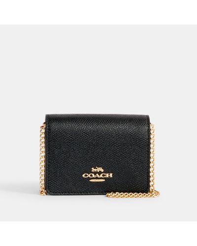 COACH Leather Mini Wallet On A Chain in im/Black (Black) - Lyst