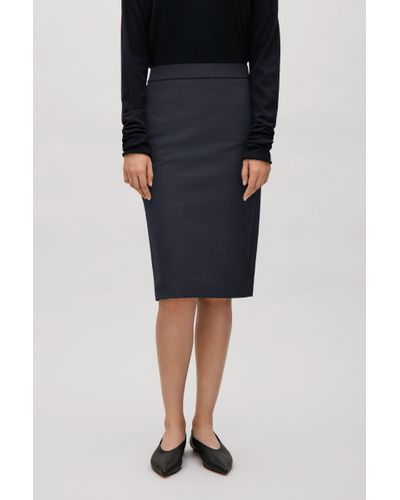 COS Cotton Pencil Skirt With Elastic Waist in Navy (Blue) - Lyst