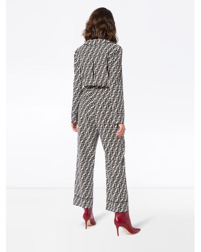 Fendi Ff Logo Belted Silk Jumpsuit in Black - Lyst