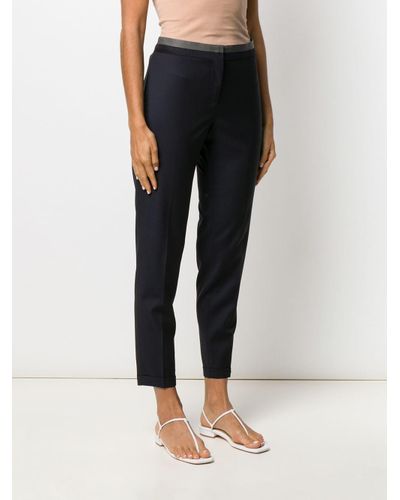 Fabiana Filippi Wool Contrast Waistband Cropped Trousers in Blue - Lyst