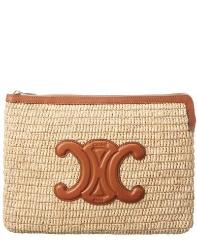 Celine Raffia & Leather Pouch | Lyst