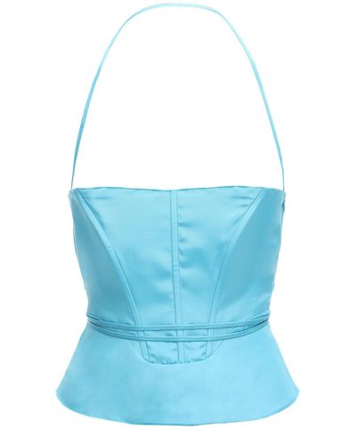 Danielle Guizio Self-tie Satin Corset Top in Turquoise (Blue) - Lyst