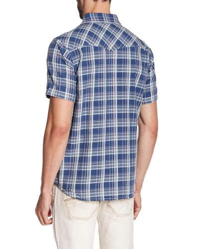 Xray Jeans Cotton Plaid Short Sleeve Slim Fit Shirt in Blue for Men - Lyst