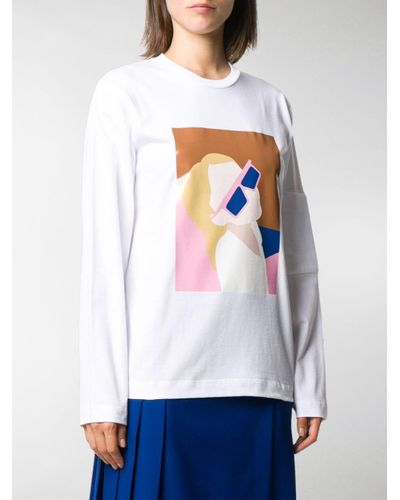 Plan C Cotton Graphic Print Long-sleeve T-shirt in White - Lyst