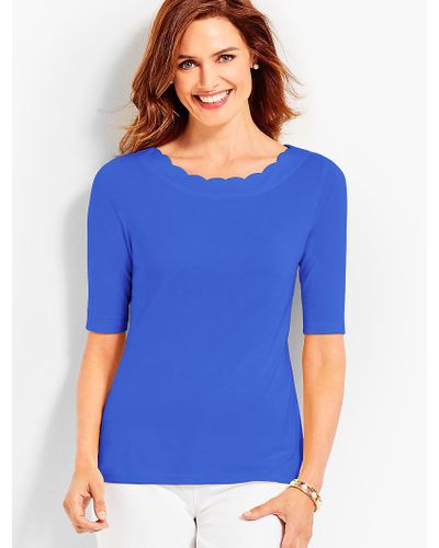 Talbots Cotton Elbow-length-sleeve Pima Scallop-neck Top in Deep ...