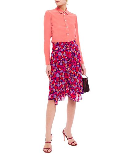 Anna Sui Asymmetric Ruffled Floral-print Silk-georgette Skirt Indigo in ...
