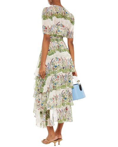 Maje Tiered Floral-print Chiffon Midi Dress in Ecru (Green) - Lyst Maje Tiered Floral-print Chiffon Midi Dress in Ecru (Green) - Lyst