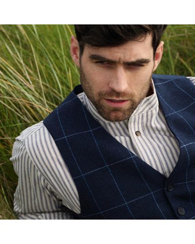 Triona Design Blue Windowpane Checked Donegal Tweed Waistcoat for Men ...