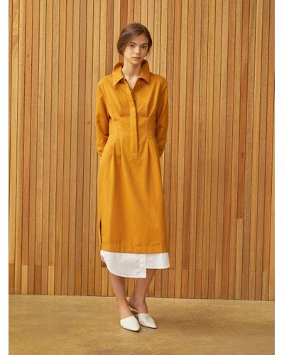 Clue de Clare Synthetic Tuck Detail Dress in Yellow - Lyst