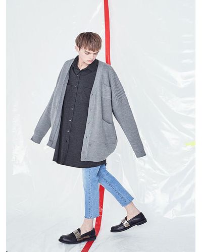 VOIEBIT Synthetic [unisex] V533 Waffle Half Long Knit Cardigan Gray for ...