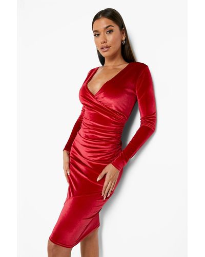 Red Velvet Wrap Dresses for Women - Up to 80% off | Lyst