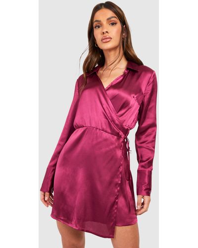Red Satin Shirt Dresses for Women - Up to 85% off | Lyst