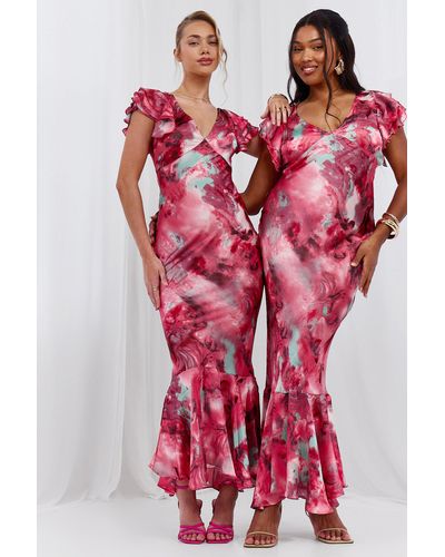 Satin Ruffle Dresses for Women - Up to 85% off | Lyst