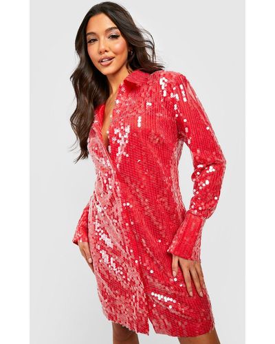 Red Sequin Shirt Dresses for Women - Up to 82% off | Lyst