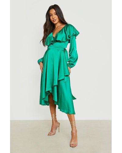 Green Satin Wrap Dresses for Women - Up to 75% off | Lyst